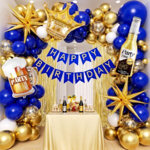 121pcs royal blue gold birthday party decorations with happy birthday banner foil balloons for 16th 18th 21st 24th 32th 40th 50th 60th birthday decorations for men