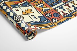 stellar factory board game and amusement pattern wrapping paper - 17 inches x 20 feet