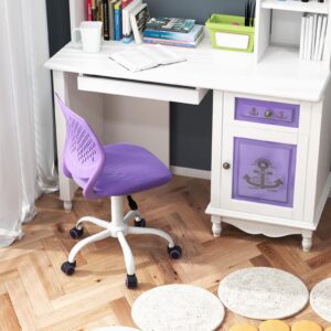 DORTALA Desk Chair for Teen, Kids Armless Swivel Small Cute Low-Back Mesh Office Chair Comfy with Adjustable Height, Lumbar Support, Ergonomic Computer Study Chair in Home Bedroom School, Purple