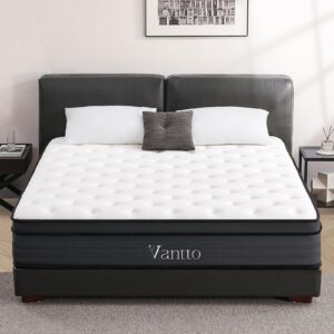 vantto queen mattress, 10 inch hybrid memory foam mattress in a box full, pocket spring mattress for motion isolation, pressure relief, silent sleep, certipur-us