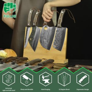 FULLHI 18pcs Butcher Chef Knife Set include meat fork High Carbon Steel Cleaver Kitchen Knife Whole Tang Vegetable Cleaver Home BBQ Camping with Knife Bag (18pcs)