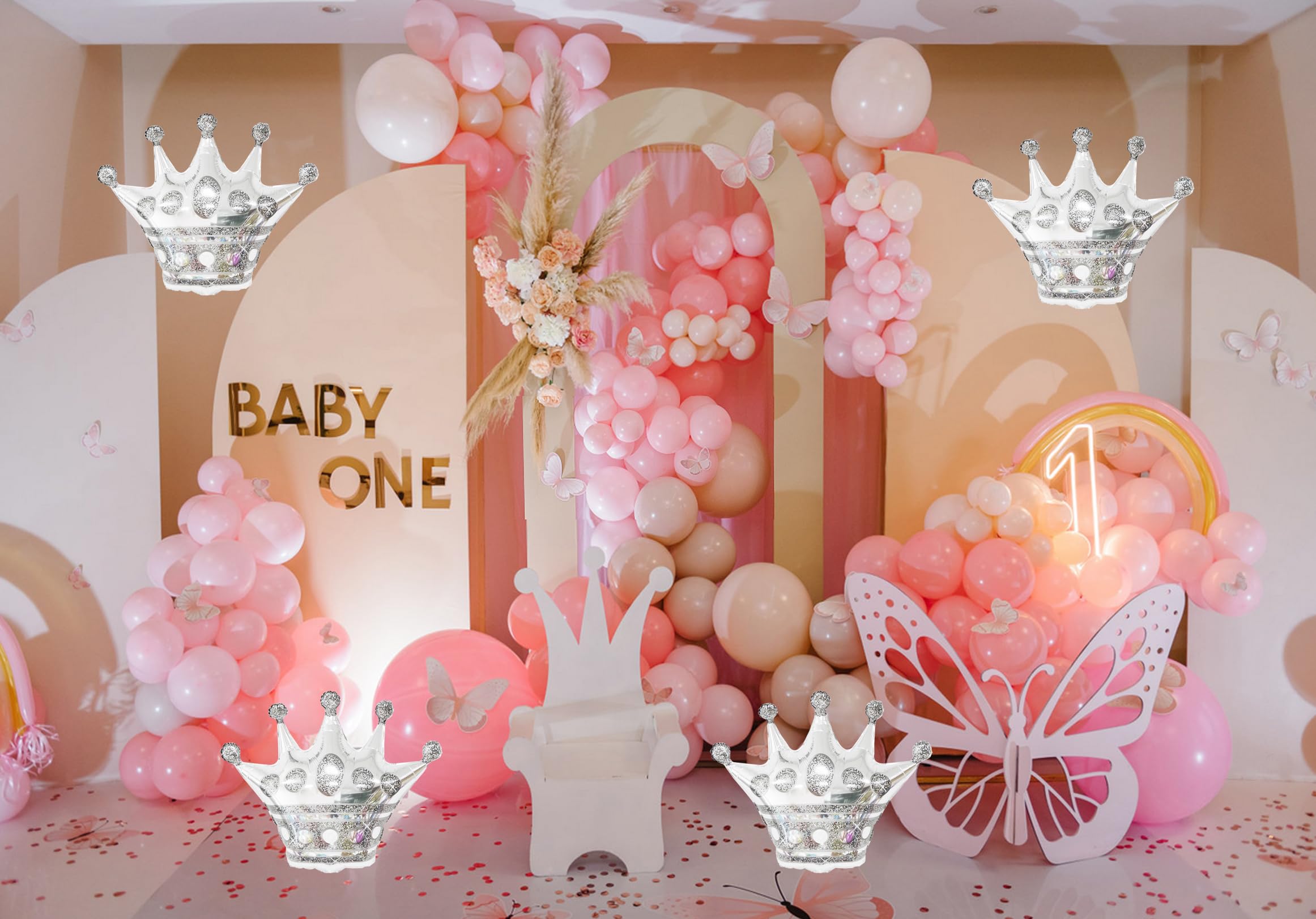 4Pcs Silver Crown Foil Balloons Decorations.For Wedding Anniversary Birthday Party Supplies