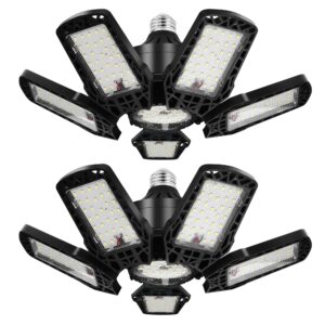 sumkea led garage lights 200w - 2 pack, 20000lm led shop light with adjustable panel, 6000-6500k daylight, 360° illumination ceiling lights, e27/e26 for warehouse garage attic basement