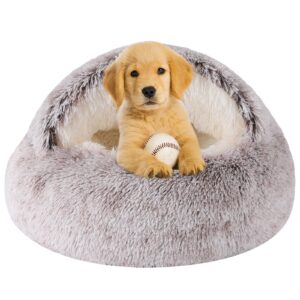 dog beds for small dogs, cat bed cave, washable cute cat bed, cozy nook pet bed for dogs or cats, anti-slip puppy bed fits up to 12 lbs pets(coffee, 20" x 20")