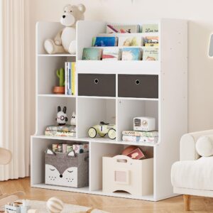 idealhouse toy storage organizer 47.8in kids bookshelf with drawers modern bookcase with cubbies floor storage cabinet wooden toy chest playroom, classroom, nursery, kids room