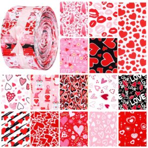 buryeah 75 pcs valentine's day fabric roll 2.5 inch red heart precut fabric quilting strip holiday prints fabric bundle for quilting cloth patchwork sewing diy craft, 15 styles