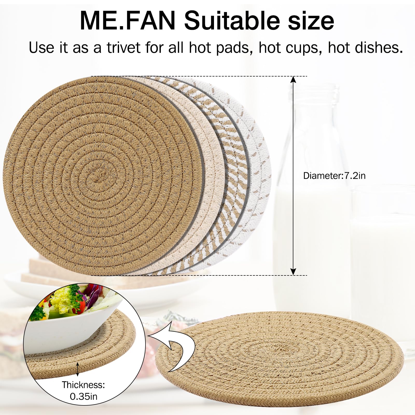 ME.FAN Trivets/Potholders 4 Set Cotton Thread Weave Trivets for for Hot Pots and Pans - Large Coasters/Hot Pads/Hot Mats to Protect Desktop & Countertop - 7 Inch - Mix 2