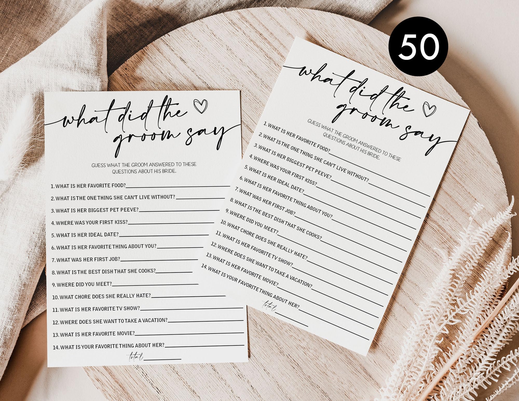 All Ewired Up 50 Bridal Shower Games What Did the Groom Say? (50-Cards) Fun Wedding Game Activity, Decorations, Engagement Party, Rehearsal Dinner, Minimalist Script