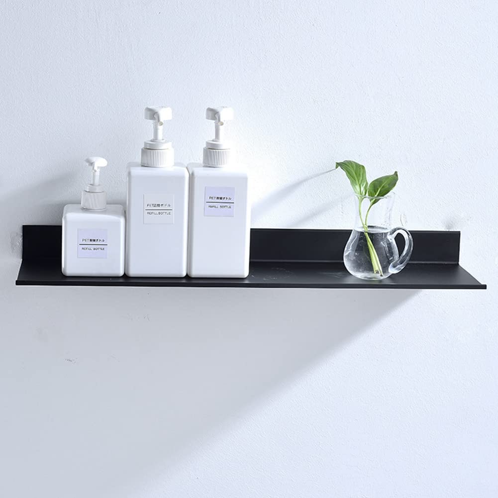 Pomojonbi Floating Wall Shelf Black for Kitchen Bathroom Storage Rack Mirror Metal Shower Corner Shelves Organizer Cabinet Home C