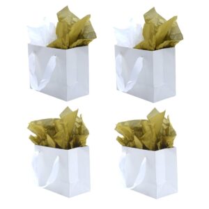 juneshe small gift bags with handles & tissue paper,4 pack mini white gift bags, extra small white paper bags, tiny gift wrap for birthday party favors, baby shower