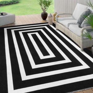 lahome black and white outdoor rug, area rug 6x9 indoor outdoor patio rug washable woven cotton rug for living room, large farmhouse geometric outdoor rug 6x9 floor carpet for dining backyard