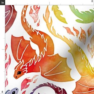 Spoonflower Fabric - Dragon Fire Rainbow Cute Fantasy Watercolor Fairy Tale Flying Printed on Polartec(R) Fleece Fabric Fat Quarter - Sewing Blankets Loungewear and No-Sew Projects