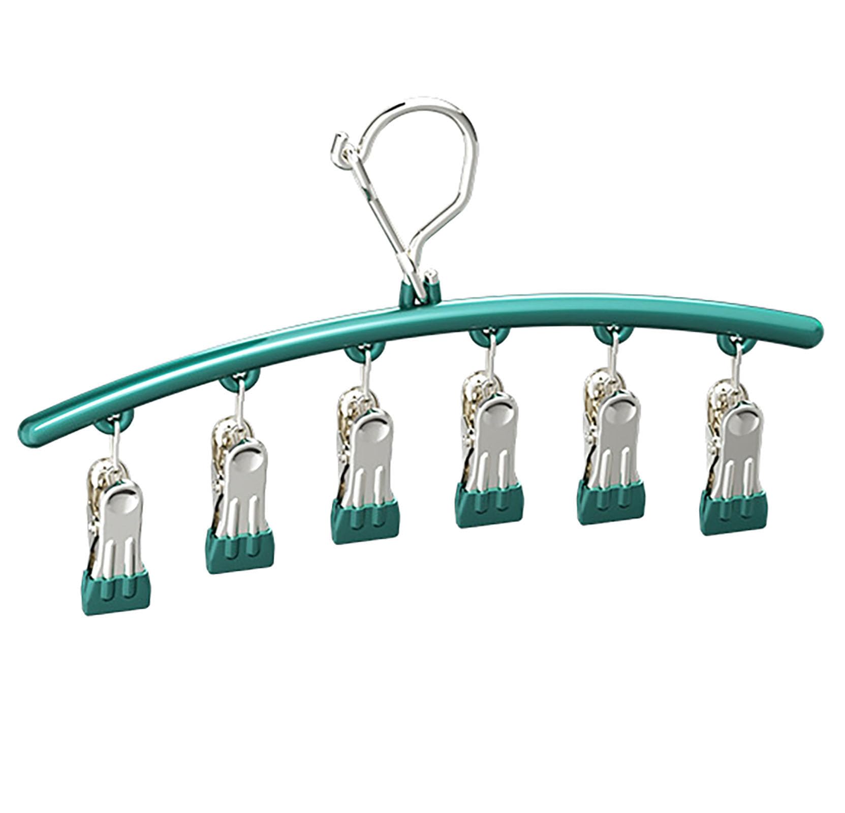 YIKANGHENG Clothes Hanger with Clips, Stainless Steel Green Organzer Hanger With 6 Clips, Used for Hanging Socks, Small Clothes, Hats, Towels and Gloves (6 Clips, Green)