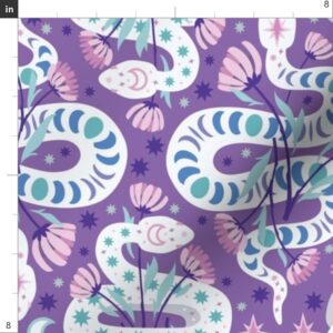 Spoonflower Fabric - Flowers Snakes Stars Floral Purple Damask Reptile Printed on Petal Signature Cotton Fabric Fat Quarter - Sewing Quilting Apparel Crafts Decor