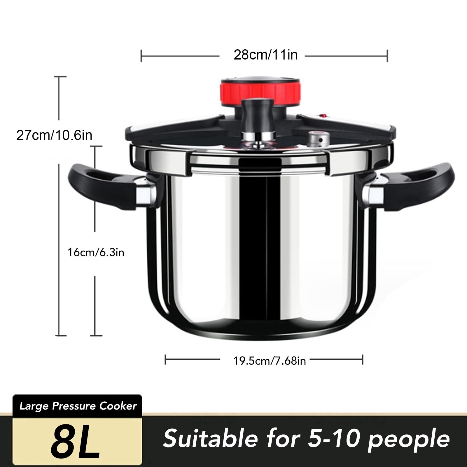 Stainless Steel Pressure Cooker, Multi Functional Explosion Proof Pressure Cooker Household 304 Stainless Steel Pressure Cooker Large Pressure Cooker (8L)