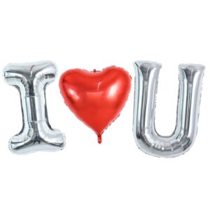 toniful 40 inch i love you balloons huge i heart you foil letter balloons heart shaped balloons decoration for valentine's day wedding bridal shower anniversary engagement party supplies（silver 3pcs）