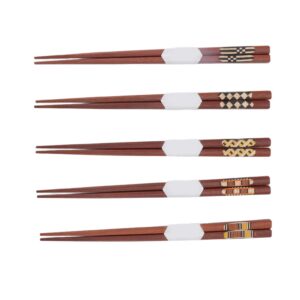 wooden chopsticks, 5 pair wooden chopsticks red sandalwood grooved pattern reusable chop sticks