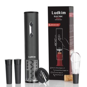 ludkim electric wine opener set, automatic wine bottle openers with foil cutter, battery operated wine corkscrew with wine aerator pourer and 2 vacuum wine stoppers