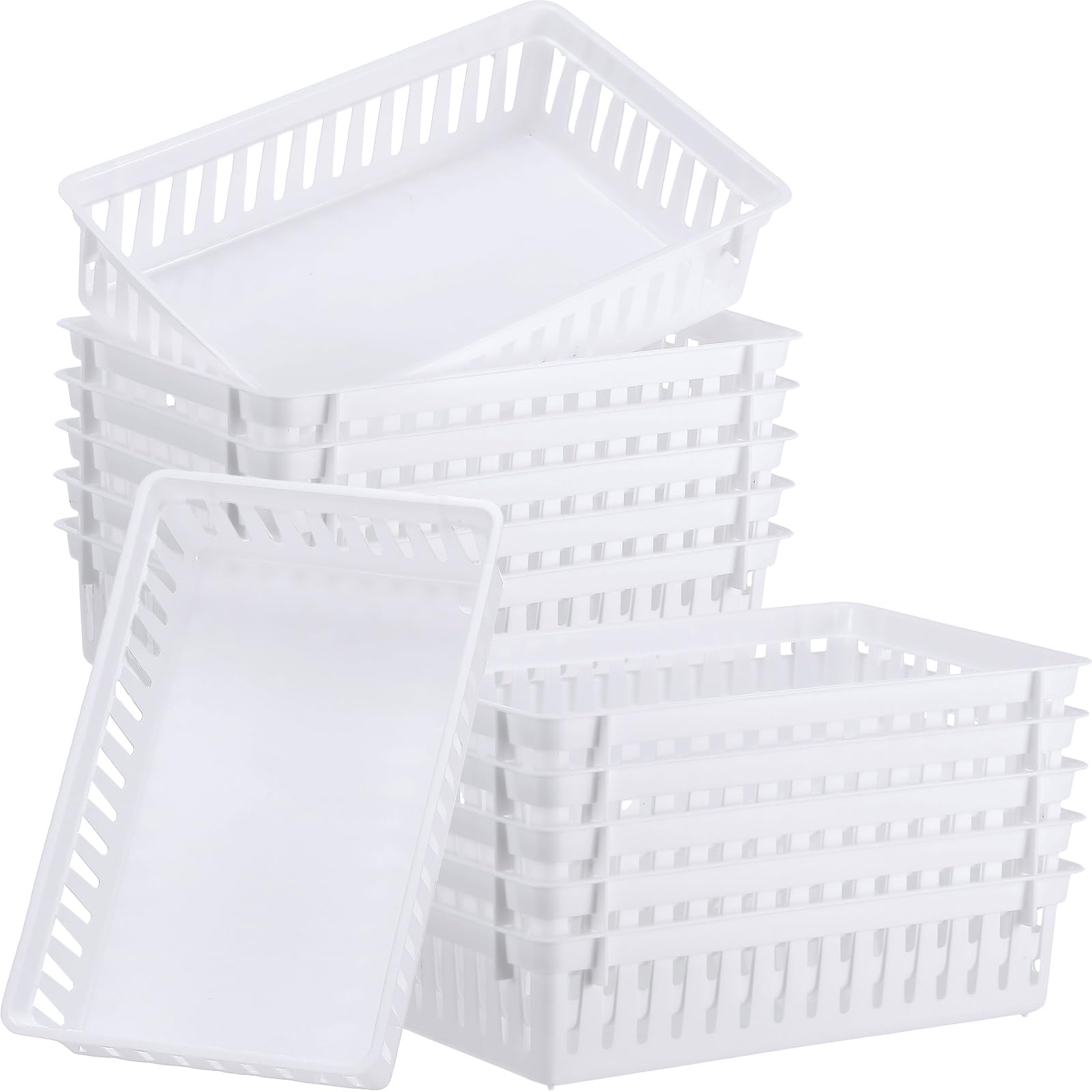 Wenqik Set of 12 Plastic Baskets for Organizing 10.24 x 6.5 x 2.36 Inch Rectangular Trays Plastic Organizer Bins Rectangle for Desk Organization(White)