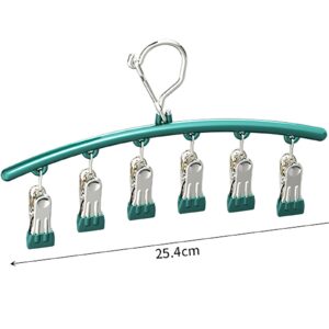 YIKANGHENG Clothes Hanger with Clips, Stainless Steel Green Organzer Hanger With 6 Clips, Used for Hanging Socks, Small Clothes, Hats, Towels and Gloves (6 Clips, Green)