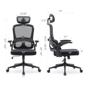 SIHOO M102C Ergonomic Mesh Office Chair, High Back Desk Chair with 3D Armrests, Up&Down Lumbar Support, Swivel Computer Task Chair with Adjustable 2D Headrest, Tilt Function Black