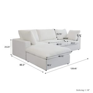 WJShome Cloud Modular Sectional Sofa,120.45" Down Filled L Shaped Sofa Couch with Storage Ottoman,Minimalist Wide Deep Seat Couches,Sofa Covers Washable&Replaceable (White, 3 Seater+1 Ottoman)