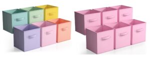 sorbus 11 inch cube storage bins bundle - pastel rainbow set of 8 & pastel pink set of 6 (12 storage bins)