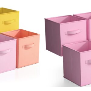 Sorbus 11 Inch Cube Storage Bins Bundle - Pastel Rainbow Set of 8 & Pastel Pink Set of 6 (12 Storage Bins)