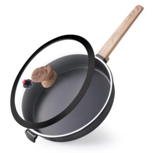 mgc ceramic pan with lid, pfoa&ptfe free non stick frying pans,oven and dishwasher safe, compatible with all stovetops (black, 8inch)