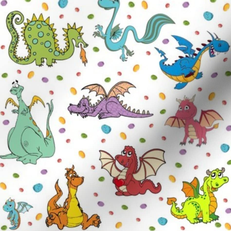 Spoonflower Fabric - Dragon, Purple, Pink, Green, Kids, Whimsical, Magical, Nursery, Printed on Petal Signature Cotton Fabric by The Yard - Sewing Quilting Apparel Crafts Decor