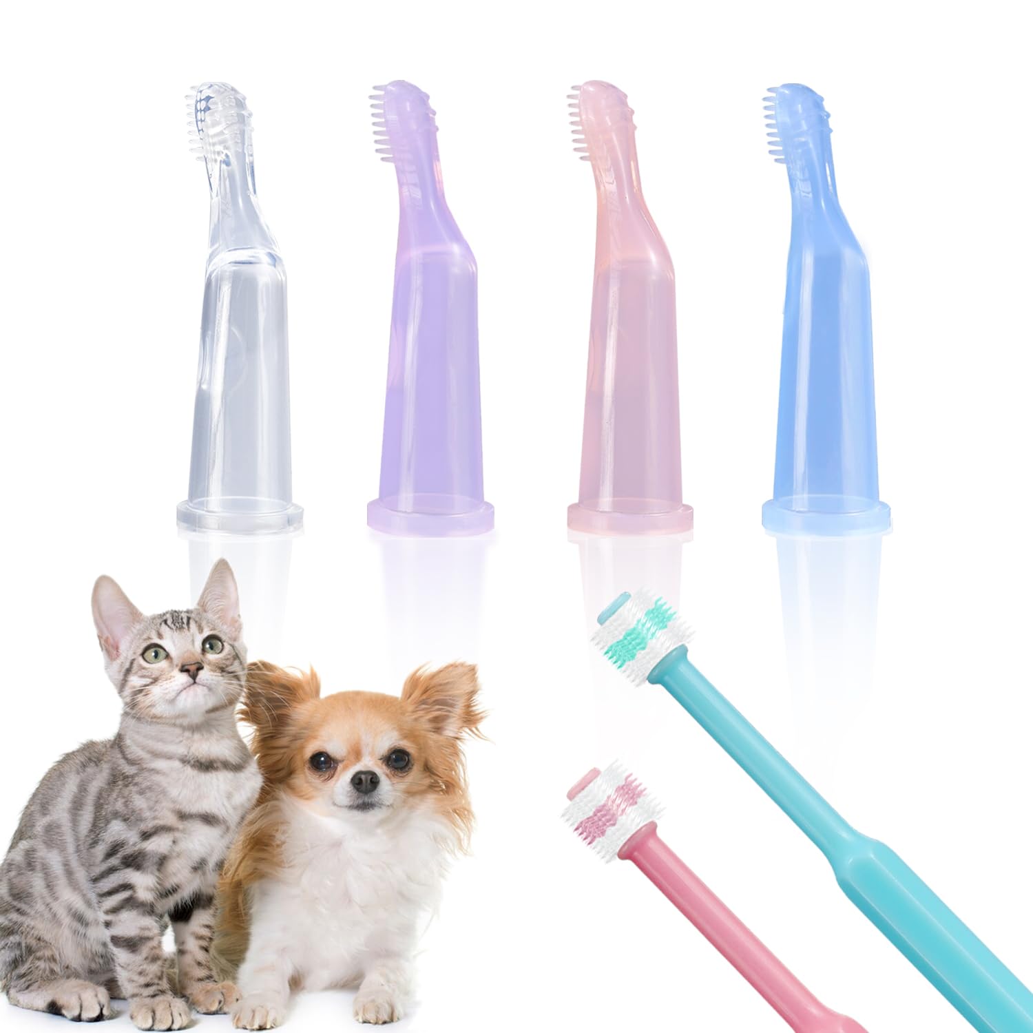 Pawsitive Vibes Pet Dental Care Kit | Cat Finger Toothbrush | Small Dogs & Cats | Secure Grip Thumb Brushes | Gentle Silicone Bristles | Anti-Bite & Extended Design