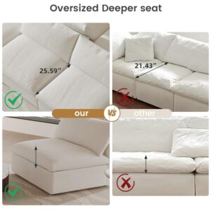 WJShome Cloud Modular Sectional Sofa,120.45" Down Filled L Shaped Sofa Couch with Storage Ottoman,Minimalist Wide Deep Seat Couches,Sofa Covers Washable&Replaceable (White, 3 Seater+1 Ottoman)