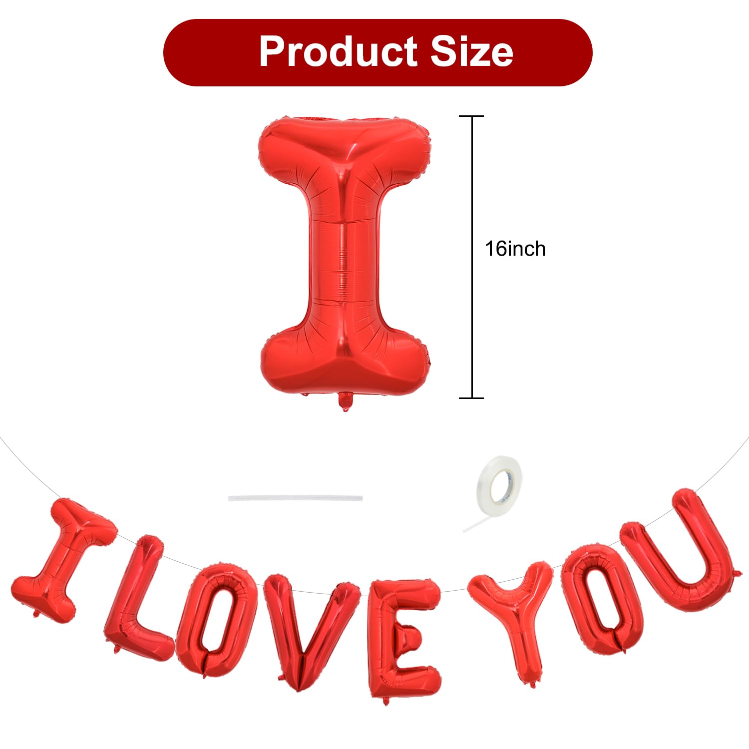 TONIFUL 16 Inch I Love You Balloons Valentine’s Day Decoration Letter Foil Balloons - Perfect for Romantic Valentine's Day Wedding Bridal Shower Anniversary Engagement Party Supplies（Red）