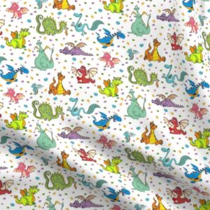 Spoonflower Fabric - Dragon, Purple, Pink, Green, Kids, Whimsical, Magical, Nursery, Printed on Petal Signature Cotton Fabric by The Yard - Sewing Quilting Apparel Crafts Decor