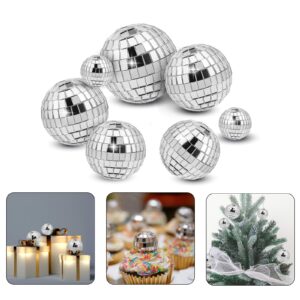 abeillo 7pcs disco ball cake topper, disco ball cake decorations different sizes, 70s disco themed dance party supplies, small disco balls for cake dessert christmas party ornament (silver)