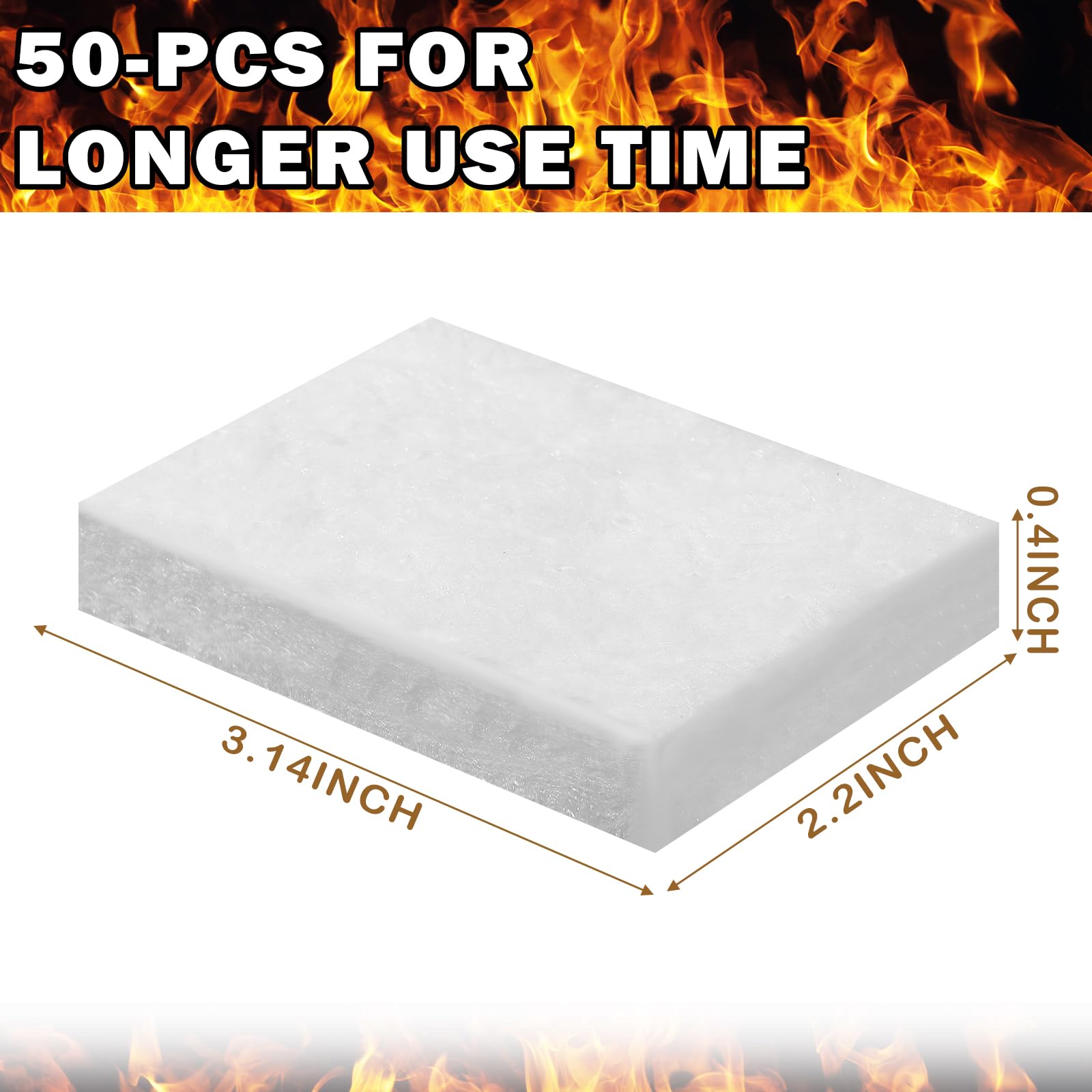 50 Pcs Tabletop Fire Pit Ceramic Wool Wick Bioethanol Fuel Table Top Bowl to Extend Burning Time Firepit Sponge Ceramic Fiber Insulation Cotton Core for Rubbing Alcohol(3.2 x 2.2 x 0.4",Rectangle)