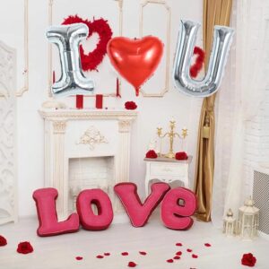 TONIFUL 40 Inch I Love You Balloons Huge I Heart YOU Foil Letter Balloons Heart Shaped Balloons Decoration for Valentine's Day Wedding Bridal Shower Anniversary Engagement Party Supplies（Silver 3Pcs）