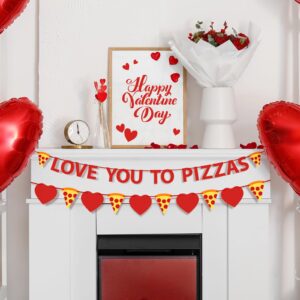 hoolerry 2 pcs valentine's day love you to pizzas banner pizza heart garland pizza party decorations supplies for anniversary wedding baby bridal shower