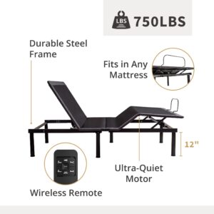 Dyonery Twin XL Adjustable Bed Base Frame with Wireless Remote + 14 Inch Twin XL Gel Memory Foam Mattress Bed in a Box, Head and Foot Incline, Zero Gravity, Fiberglass Free, 80" × 38"