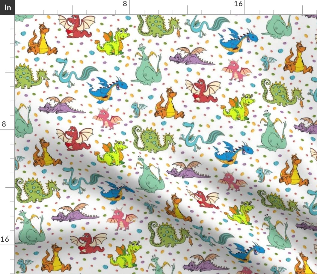 Spoonflower Fabric - Dragon, Purple, Pink, Green, Kids, Whimsical, Magical, Nursery, Printed on Petal Signature Cotton Fabric by The Yard - Sewing Quilting Apparel Crafts Decor