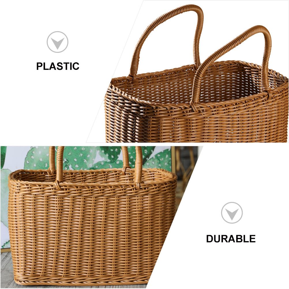 Cabilock 1pc Woven Basket Storage Bins with Lids Round Laundry Basket Tote with Wheels Wicker Baskets for Storage Woven Magazine Basket Tote Bags Boy Summer Convenience Bag Plastic Shopping