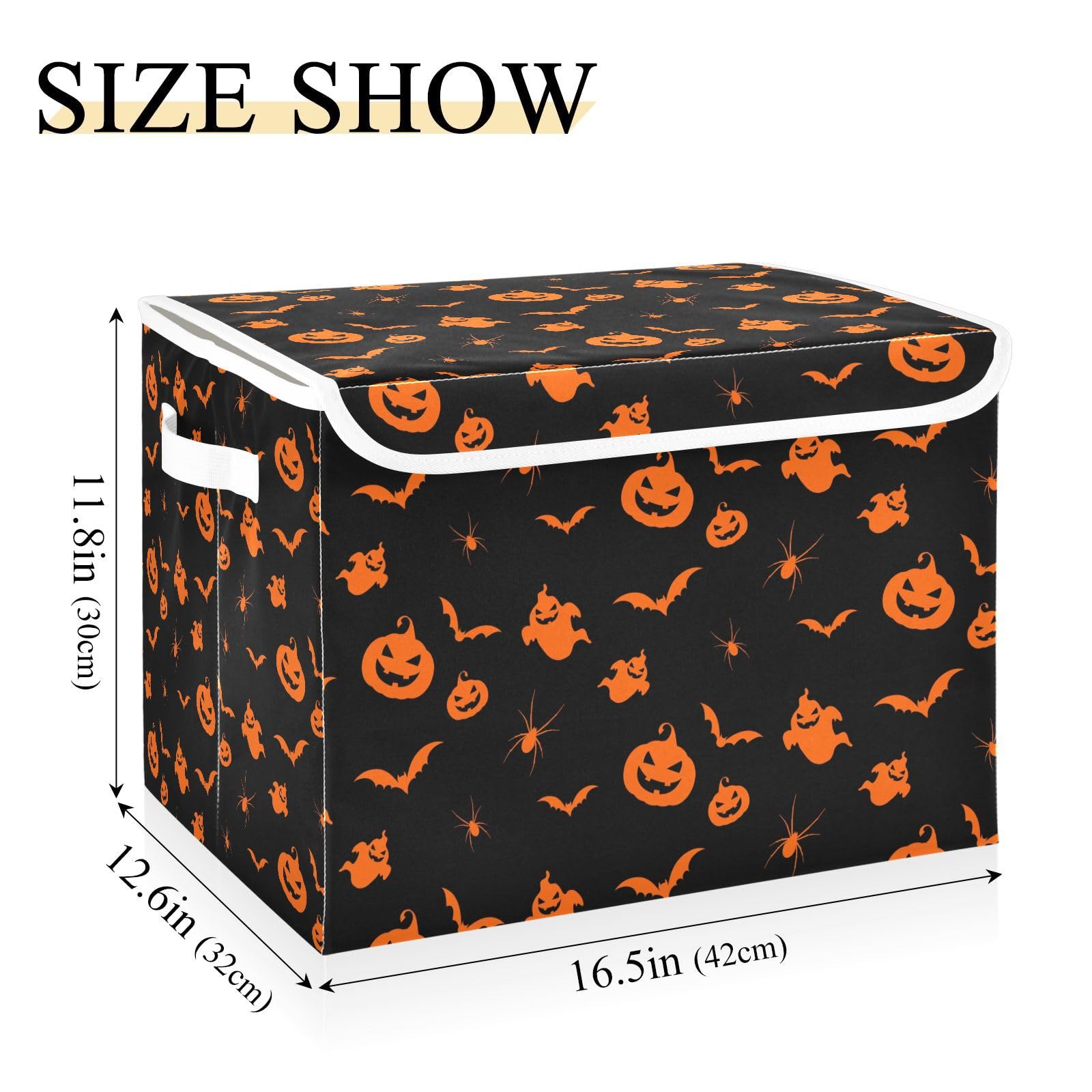 Ruhho Halloweens-pattern-orange-black Fabric Decorative Storage Box Cube with Lids and Handle, Collapsible Storage Boxes for Home Bedroom Closet Office.