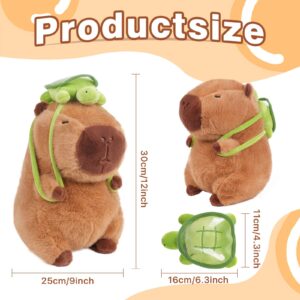 EASELR 12inch Cute Capybara Plush with Turtle Backpack, Capybara Stuffed Animal Soft Capybara Plushies Toy Capybara Doll Pillow Birthday for Kids (with Bag)