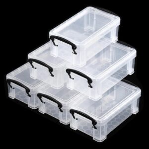 6 pcs mini plastic boxes, 5'' x 3'' x 1.8'' small clear storage containers with locking lids, clear plastic organizers for crafts, stationery, jewelry, sewing, multipurpose cases for accessories