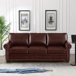 2 Piece Faux Leather Sofa Set,Modern Couch and Loveseat Sets with Storage,Mid Century Couch with Rivet Rolled Arm,Comfy Deep Seat Couch,Furniture for Living Room,Office(Loveseat+3 Seater,Burgundy)