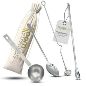 stainless steel coffee spoons - beverage mixing spoons - includes long iced tea stirring spoon, small cocktail stirrer, blender ball swivel stick, coffee scoop & bag