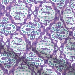 Spoonflower Fabric - Flowers Snakes Stars Floral Purple Damask Reptile Printed on Petal Signature Cotton Fabric Fat Quarter - Sewing Quilting Apparel Crafts Decor