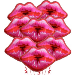 toniful 8pcs 30 inch red lip balloons large kiss lips foil balloons for valentine's day galentines day special night wedding bridal shower anniversary engagement party decorations