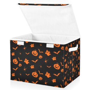 ruhho halloweens-pattern-orange-black fabric decorative storage box cube with lids and handle, collapsible storage boxes for home bedroom closet office.