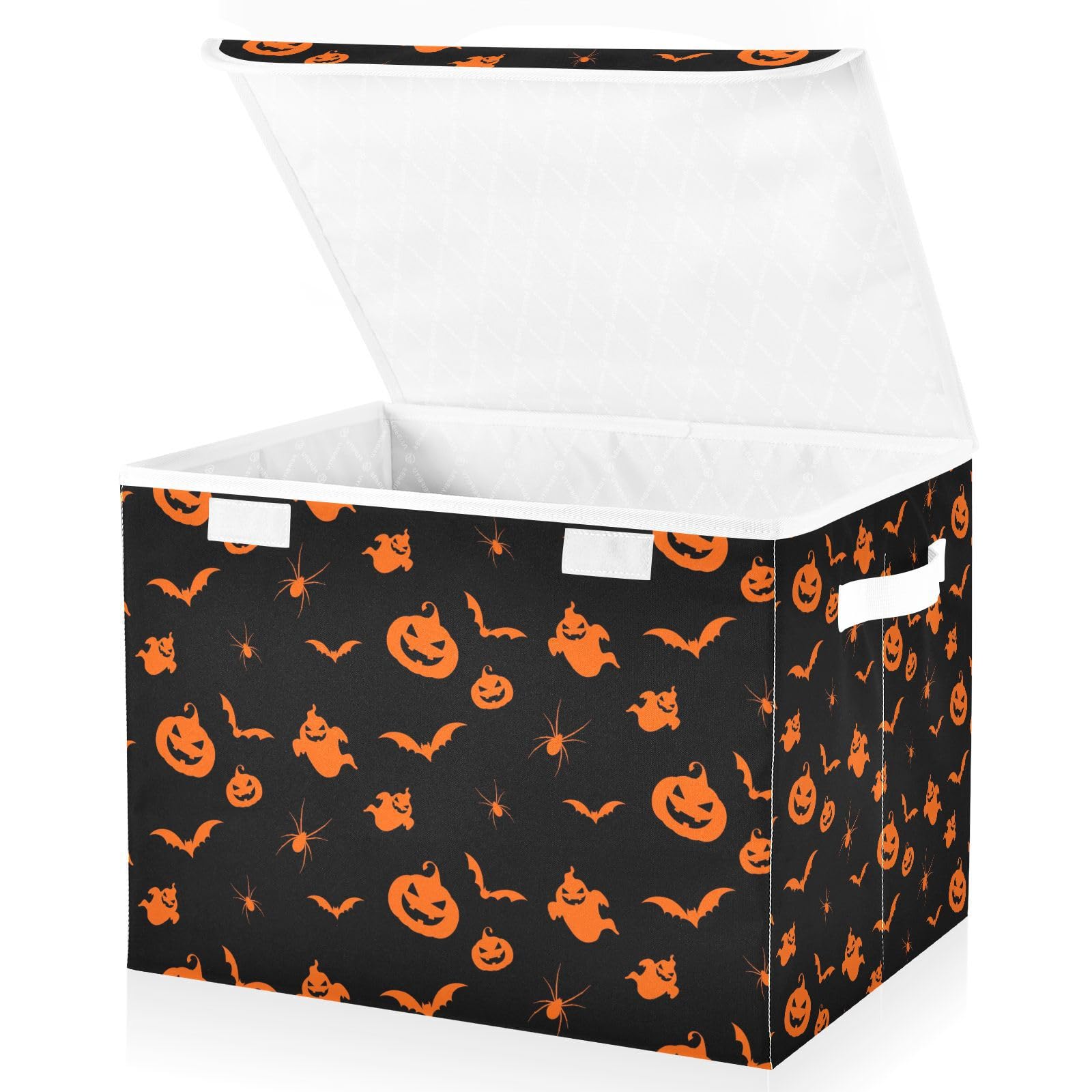 Ruhho Halloweens-pattern-orange-black Fabric Decorative Storage Box Cube with Lids and Handle, Collapsible Storage Boxes for Home Bedroom Closet Office.